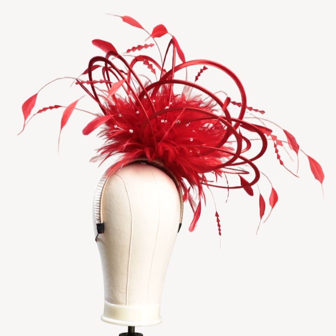 Red Large Feather Fascinator Hat With Rhinestones CHOOSE ANY COLOUR - Etsy