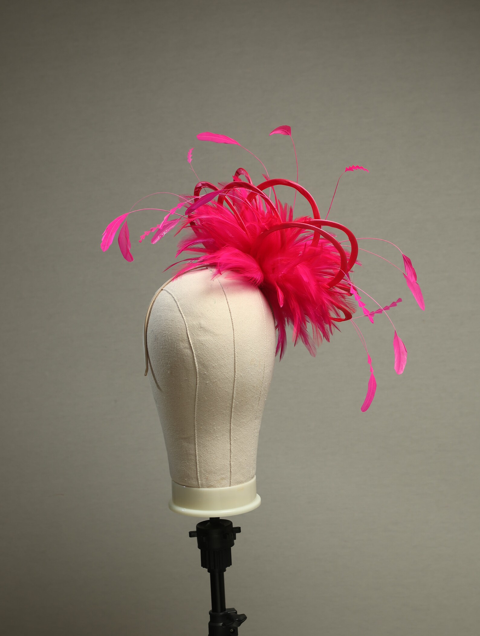 Cerise Hot Pink Extra Long Feathers Feather Fascinator Hat With ...