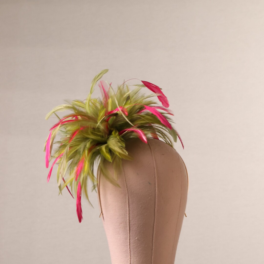 Sage Green and Fuschia Hot Pink Feather Fascinator Hat - Wedding ...