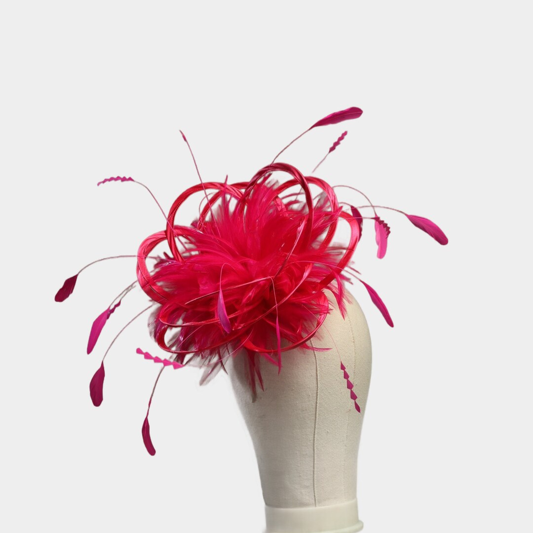 Cerise Hot Pink Feather Fascinator Hat - Wedding, Ladies Day, Mother of ...