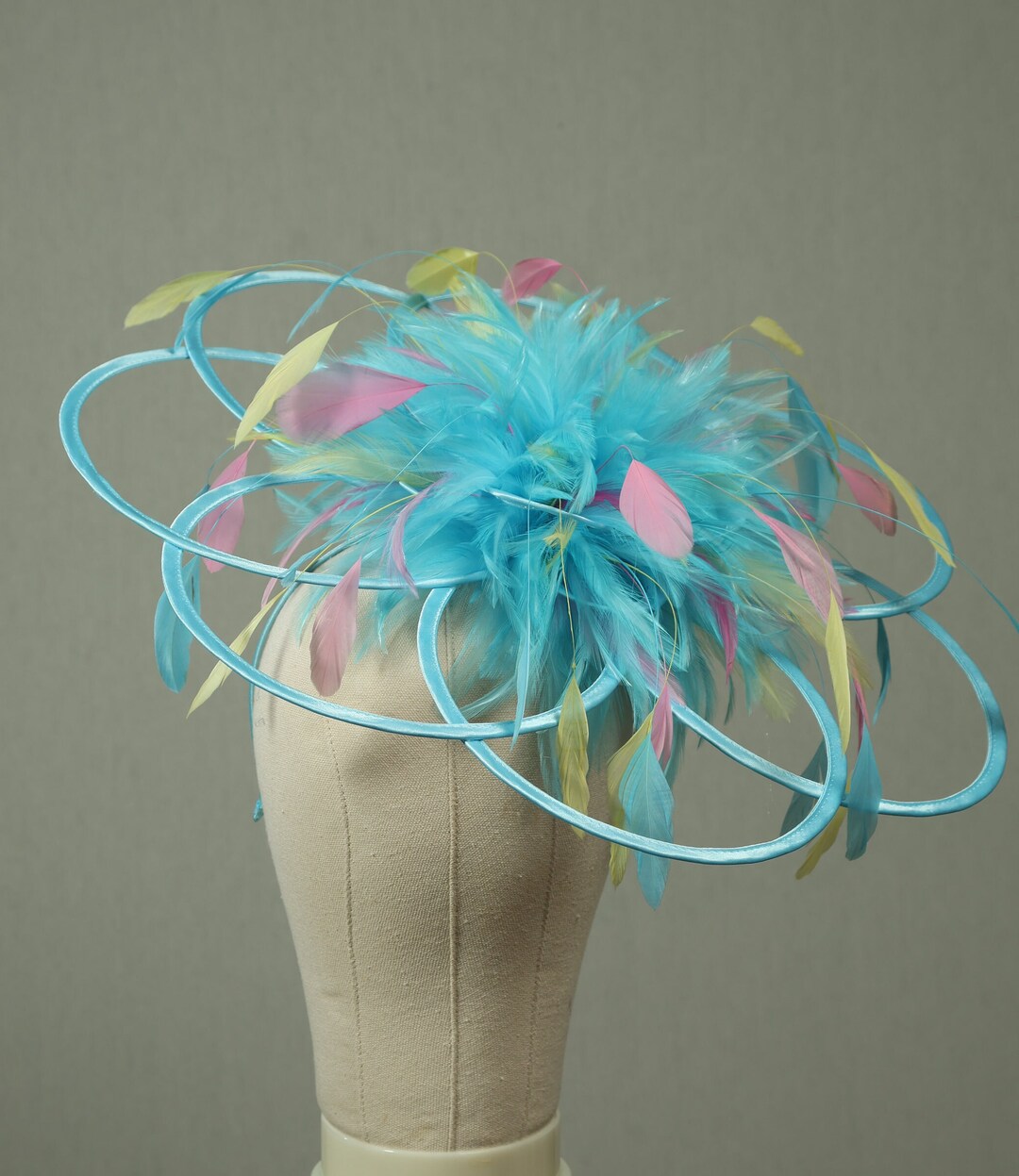 Aqua Blue, Lipstick Pink, Lemon Yellow and Pale Pink Satin & Feathers ...