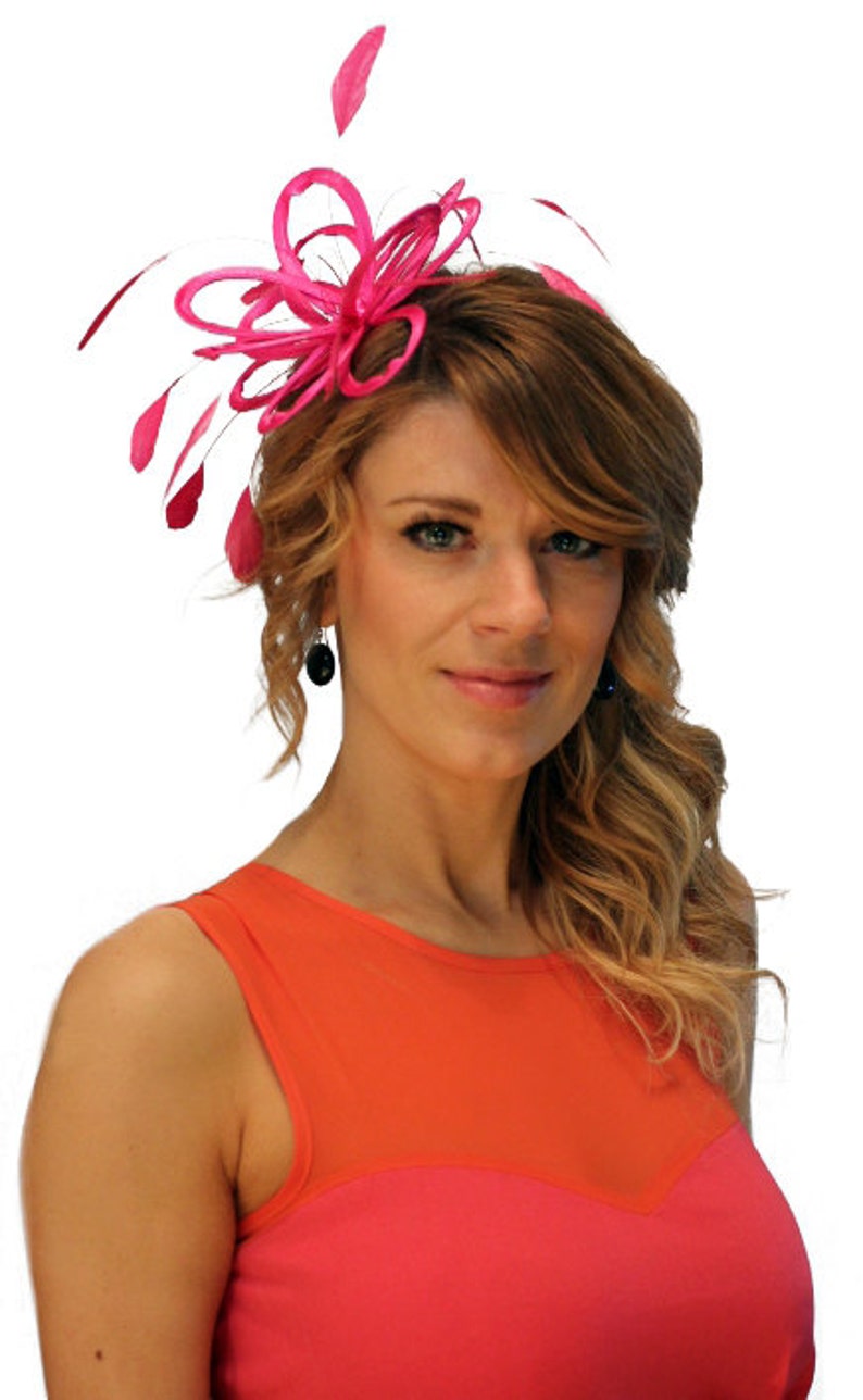 Hot Pink Fuschia Satin Feather Fascinator Hat Wedding - Etsy