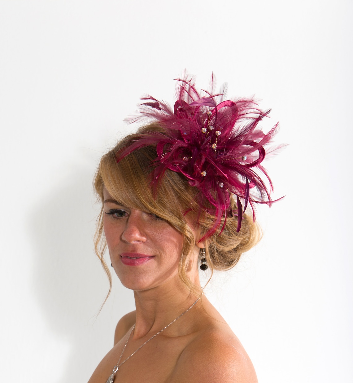 Burgundy Wine Rhinestone Diamante Satin Feather Fascinator Hat - Etsy UK