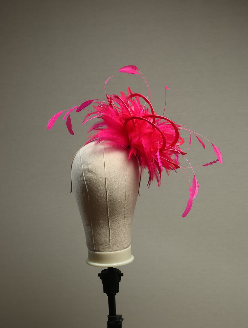 Cerise Hot Pink Extra Long Feathers Feather Fascinator Hat With ...