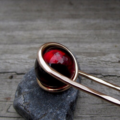 Mini Deep Red Hair Fork in Bronze With Glass Sphere Fine - Etsy