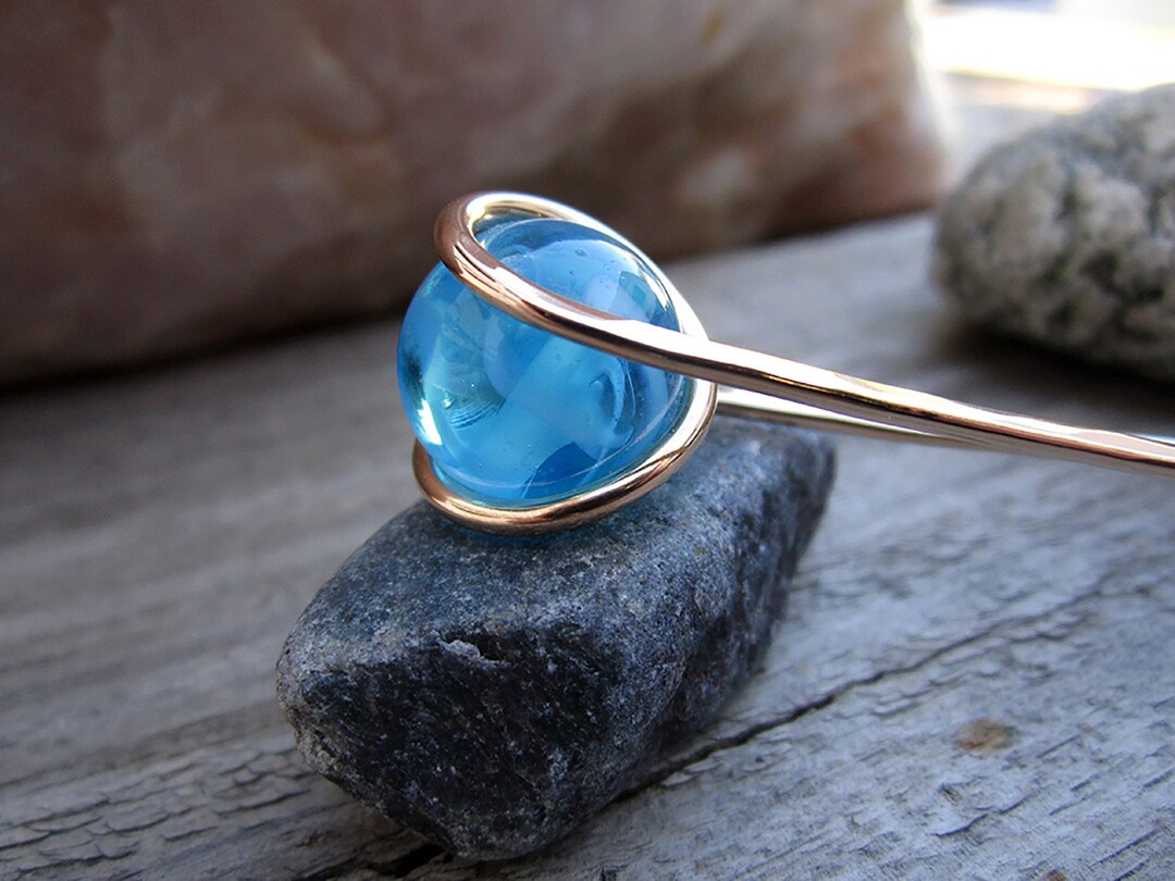 Ice Blue Hair Fork in Bronze With Glass Sphere- Your Choice of Length ...
