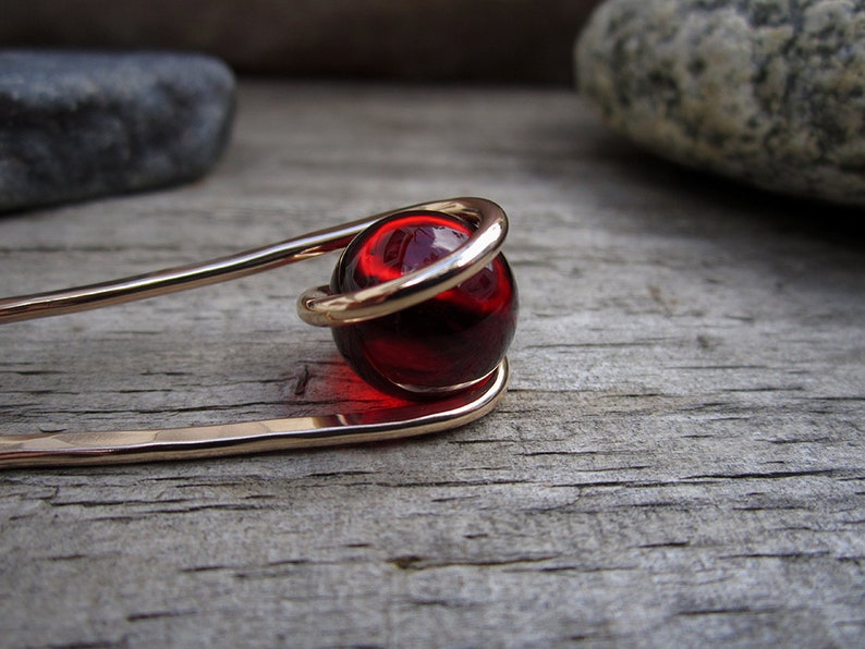 Mini Deep Red Hair Fork in Bronze With Glass Sphere Fine - Etsy