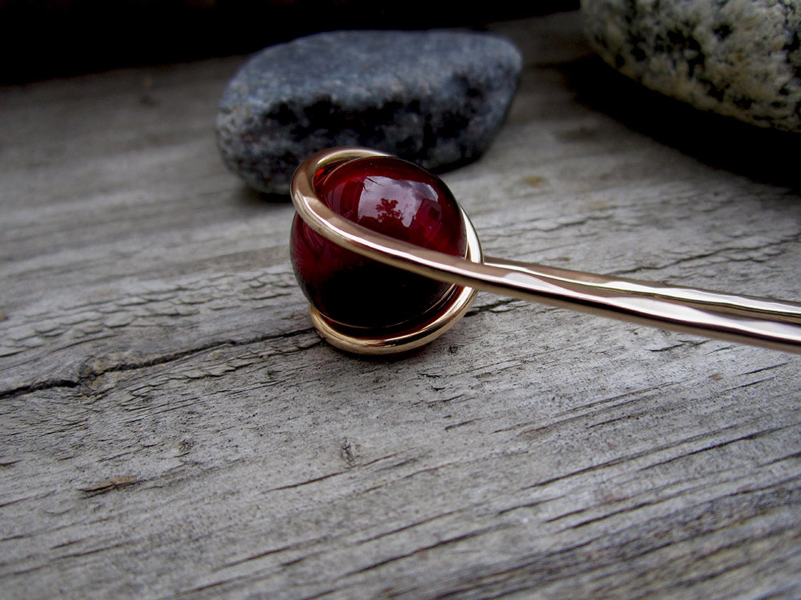 Deep Red Hair Fork in Bronze With Glass Sphere Your Choice of - Etsy
