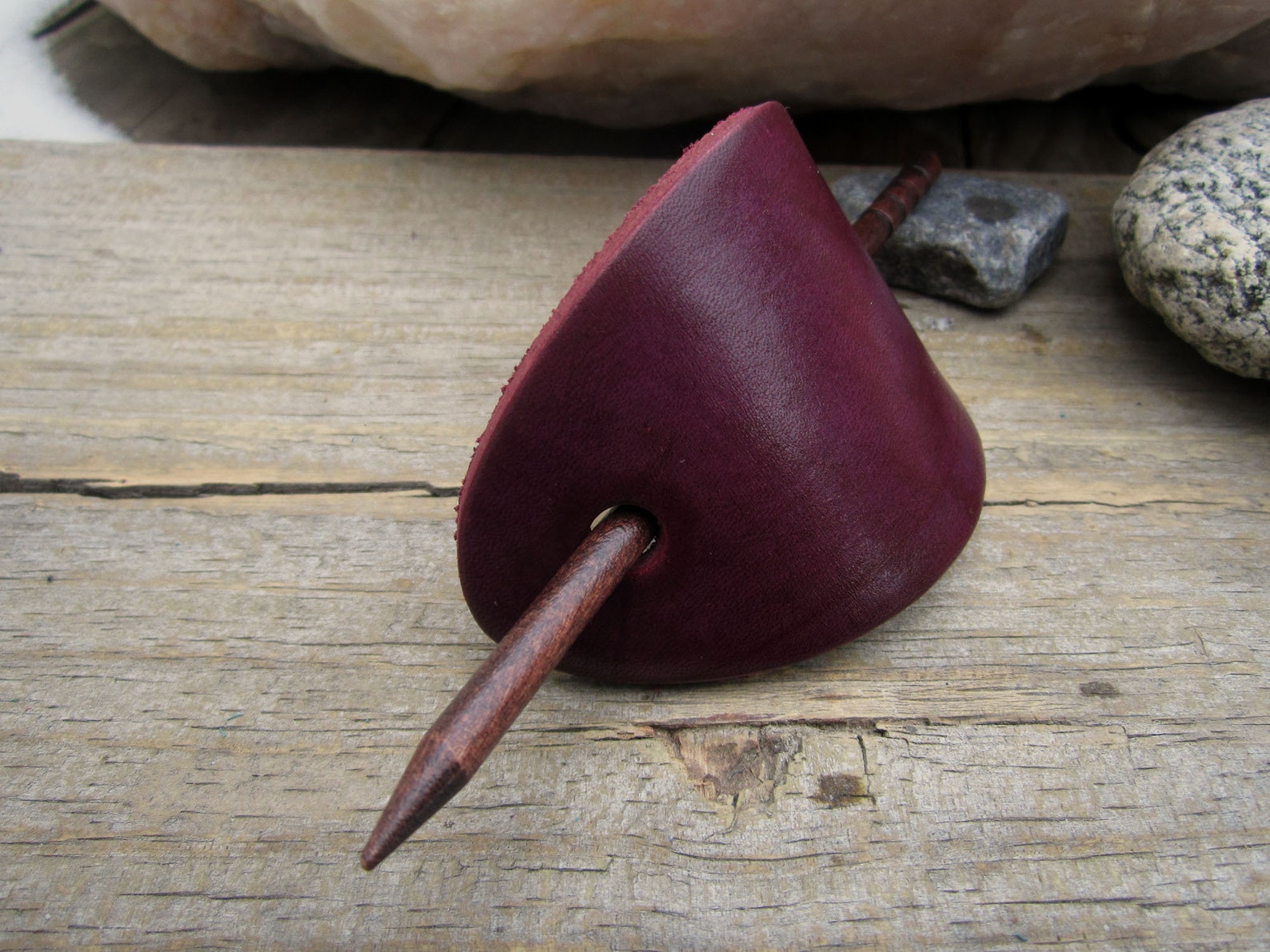 Burgundy Hand Dyed Leather Barrette With Wooden Stick - Etsy