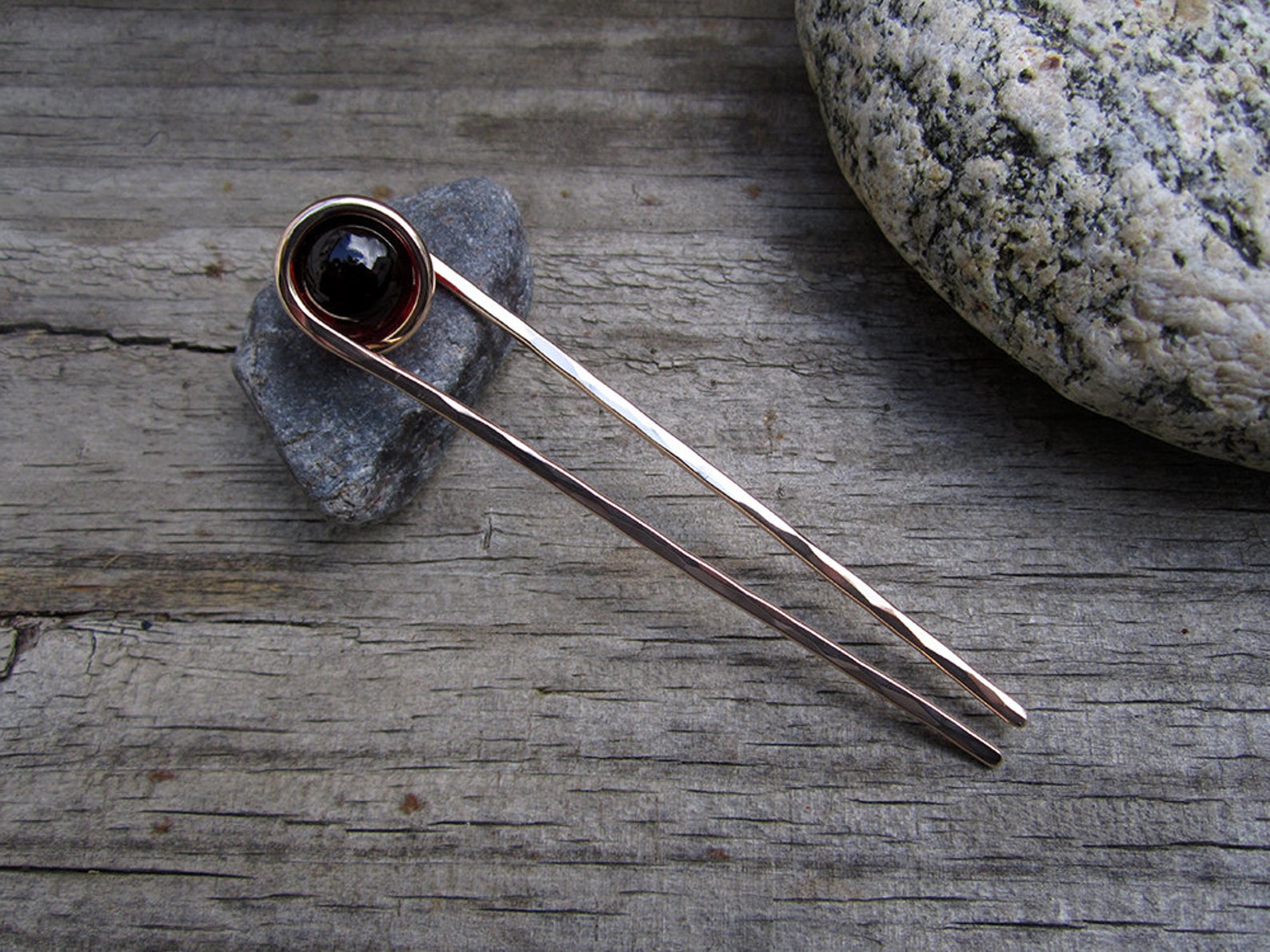 Mini Deep Red Hair Fork in Bronze With Glass Sphere Fine - Etsy