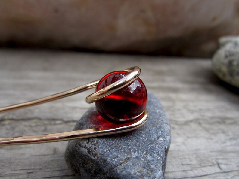 Mini Deep Red Hair Fork in Bronze With Glass Sphere Fine - Etsy