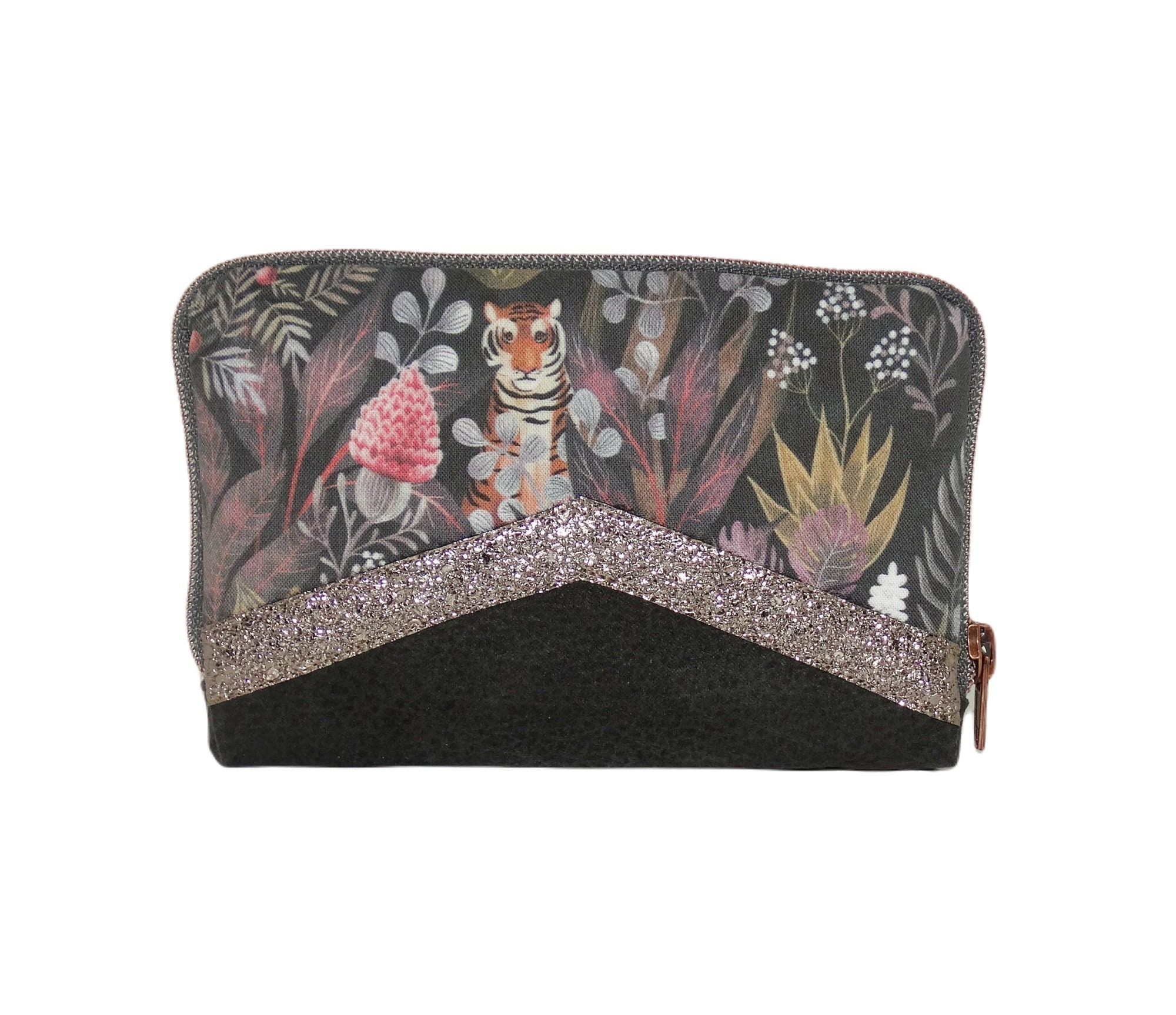 Portefeuille compact pour femme avec fermeture zippée en faux cuir gris ...