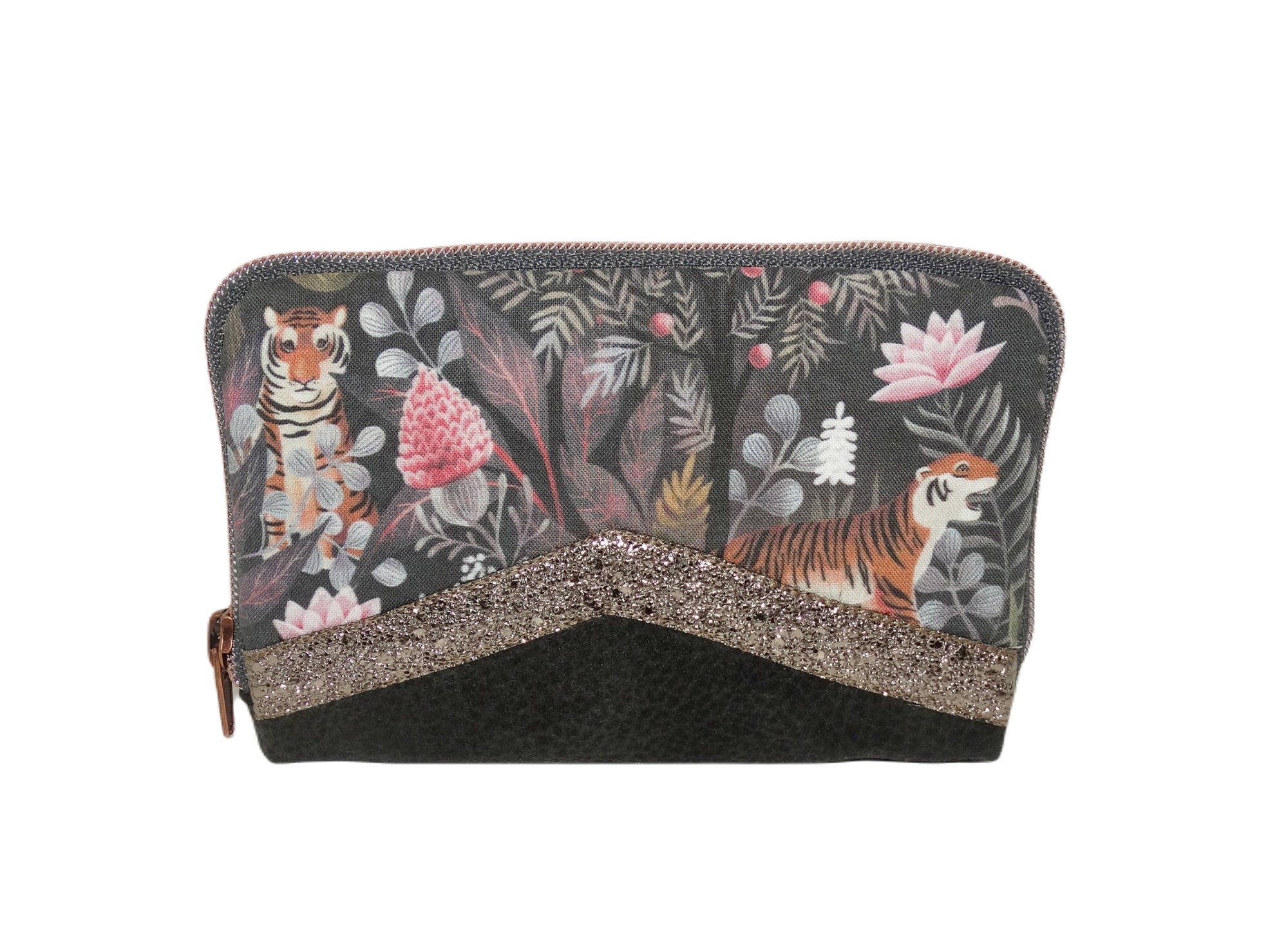 Portefeuille compact pour femme avec fermeture zippée en faux cuir gris ...