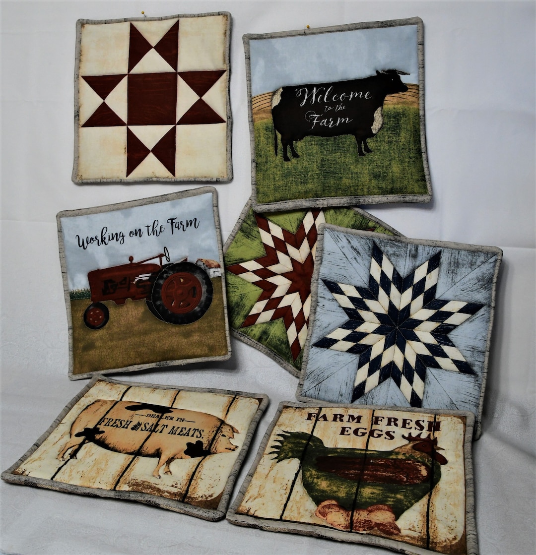 Quilted Amish Primitive Hot Pads, Farm Animal, Amish Sawtooth Star ...
