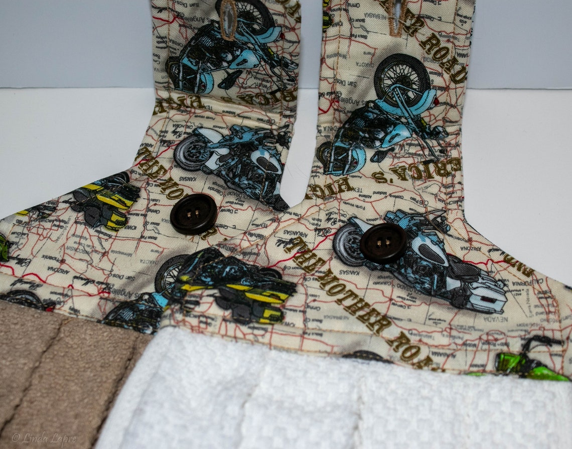 Motorcycle Hanging Kitchen Towel Set, Quilted Cotton, Roadmap Design - Etsy