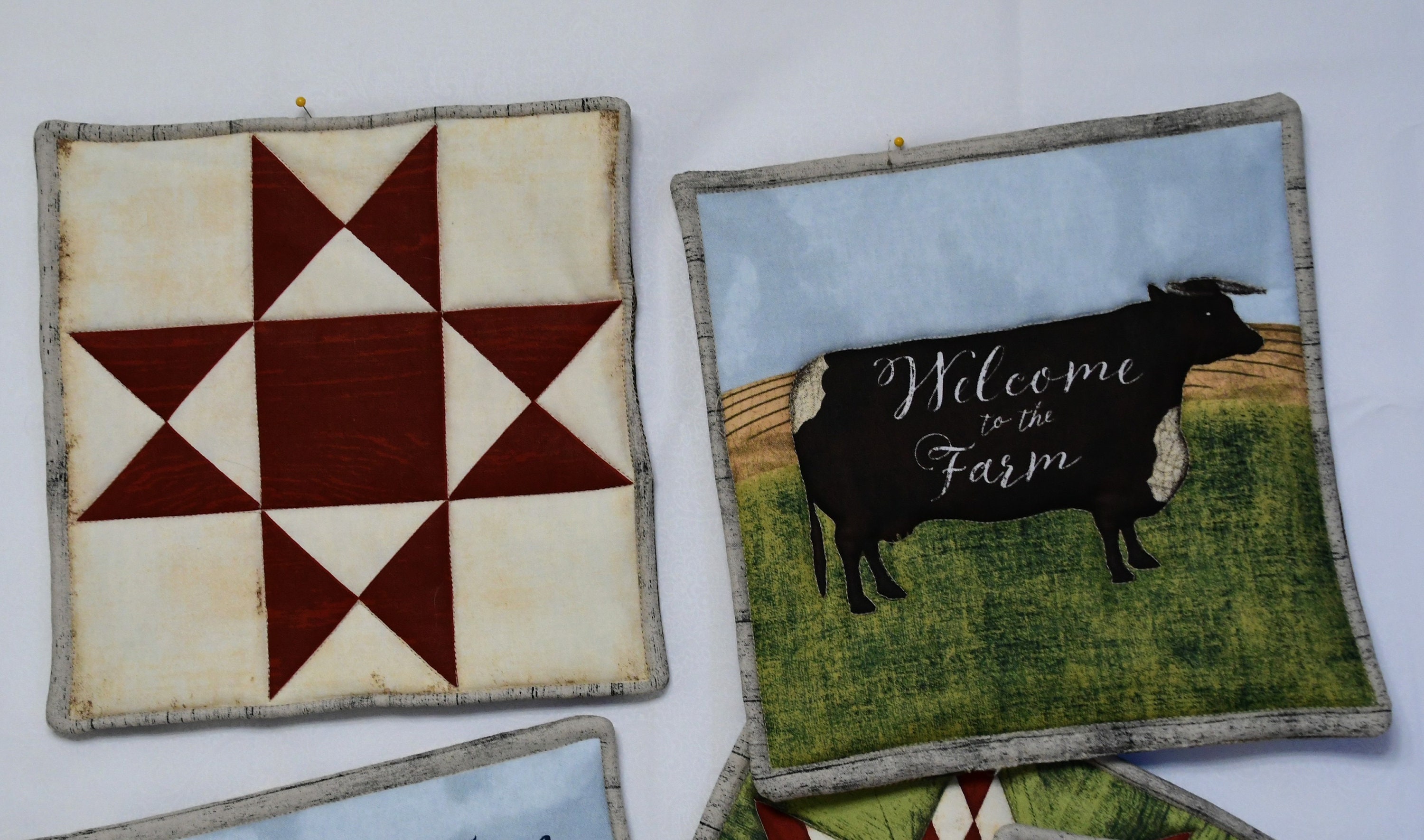 Quilted Amish Primitive Hot Pads, Farm Animal, Amish Sawtooth Star ...