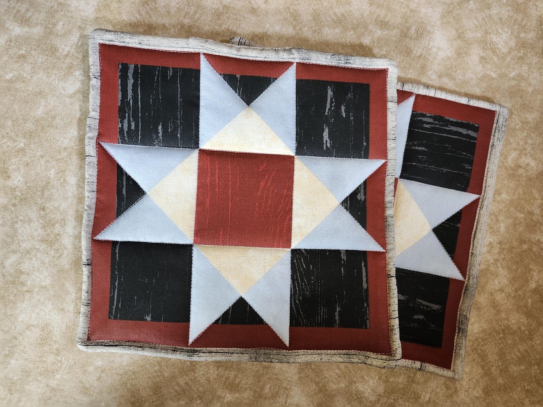 Quilted Amish Primitive Hot Pads, Amish Sawtooth Star Quilt Block ...
