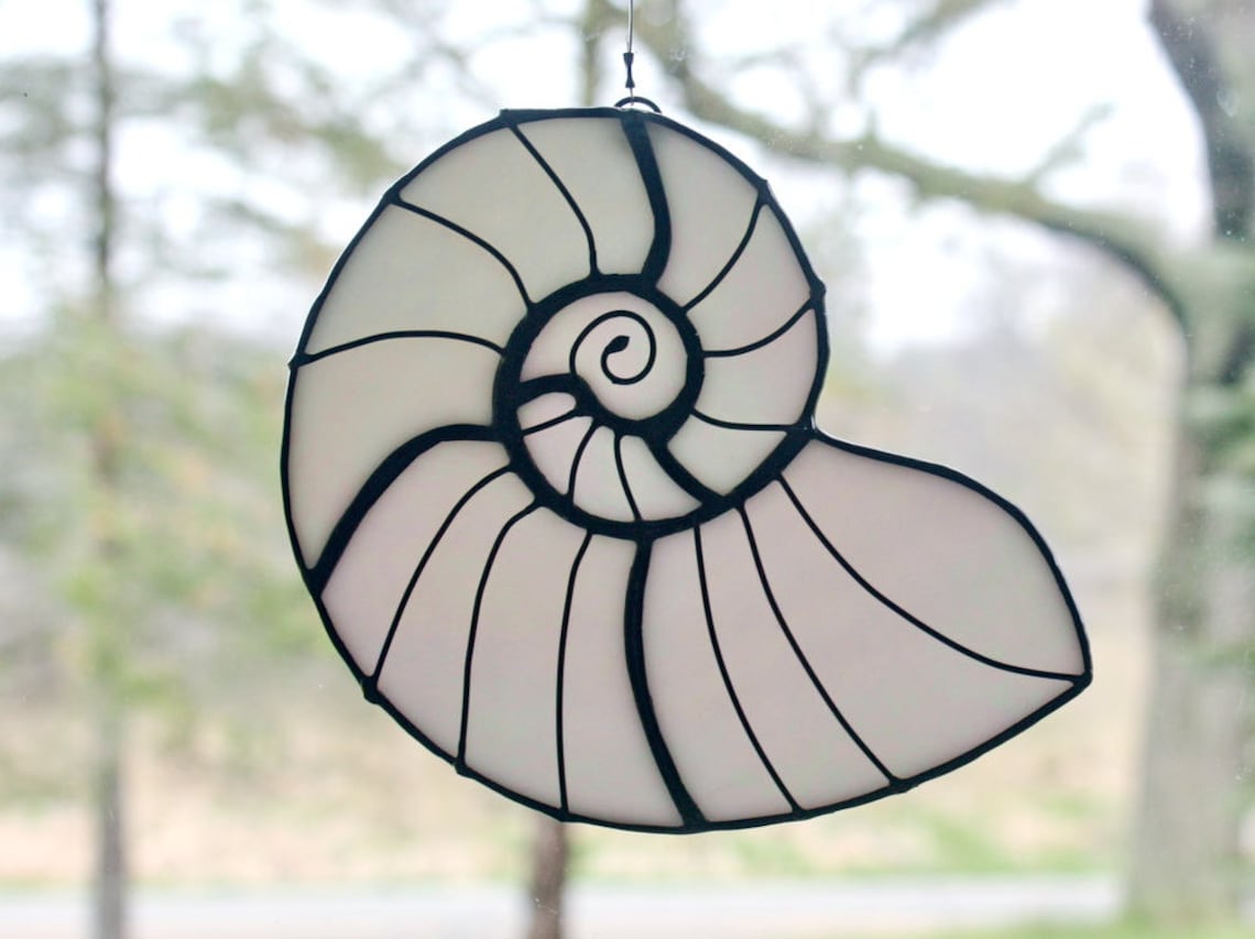 Sea Shell Stained Glass White Iridescent Beach Decor Glass | Etsy