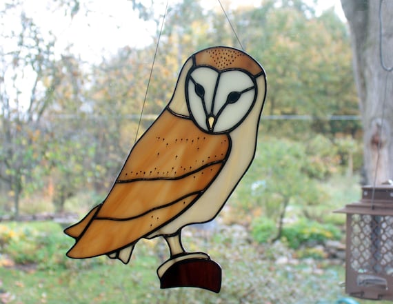 Stained Glass Owl Window Panel Owl Stained Glass Suncatcher Owl Glass ...
