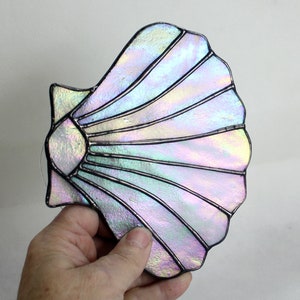 Shell Stained Glass Suncatcher, White Iridescent, Beach Decor, Glass ...