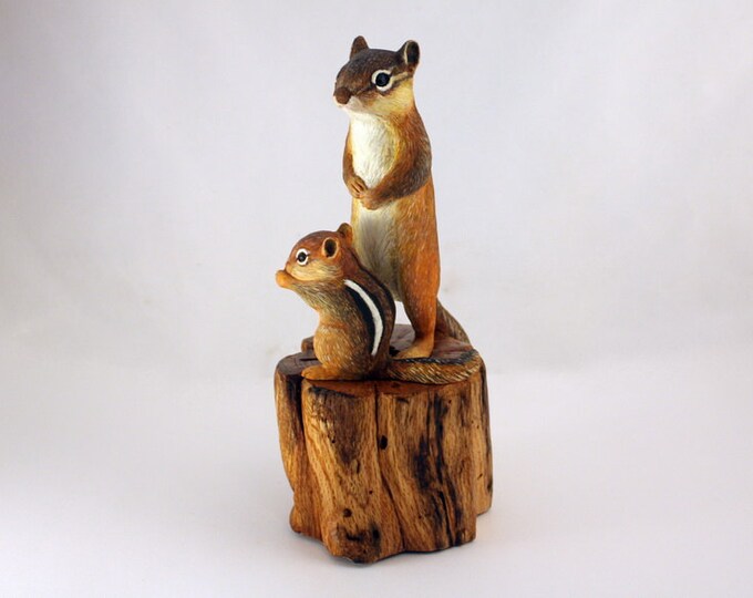Chipmunk With Baby Wood Carving Hand Carved Sculpture by Mike Berlin - Etsy