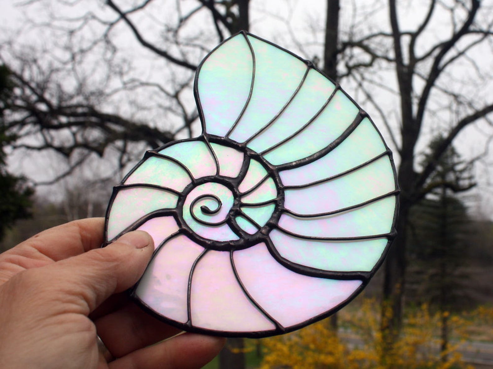 Sea Shell Stained Glass White Iridescent Beach Decor Glass | Etsy