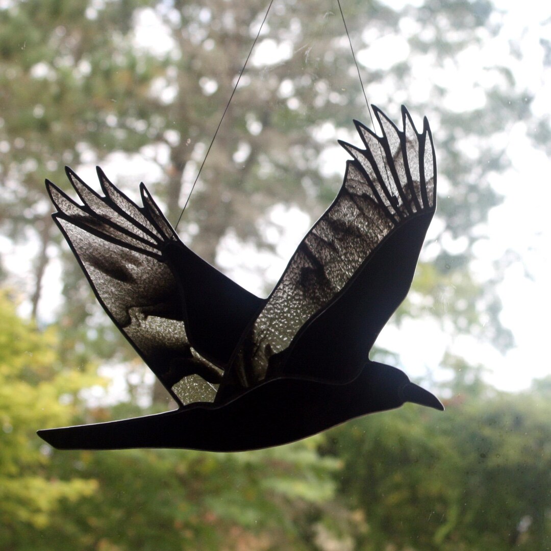 Raven Stained Glass, Stained Glass Bird, Raven Art, Gothic, Stained ...