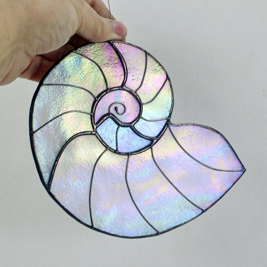 Sea Shell Stained Glass, White Iridescent, Beach Decor, Glass Art ...