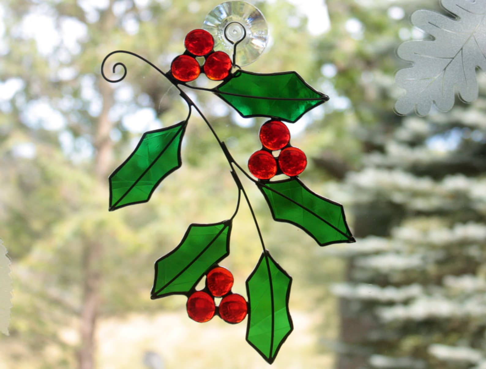 Stained Glass Holly Suncatcher Christmas Decor Holiday Etsy