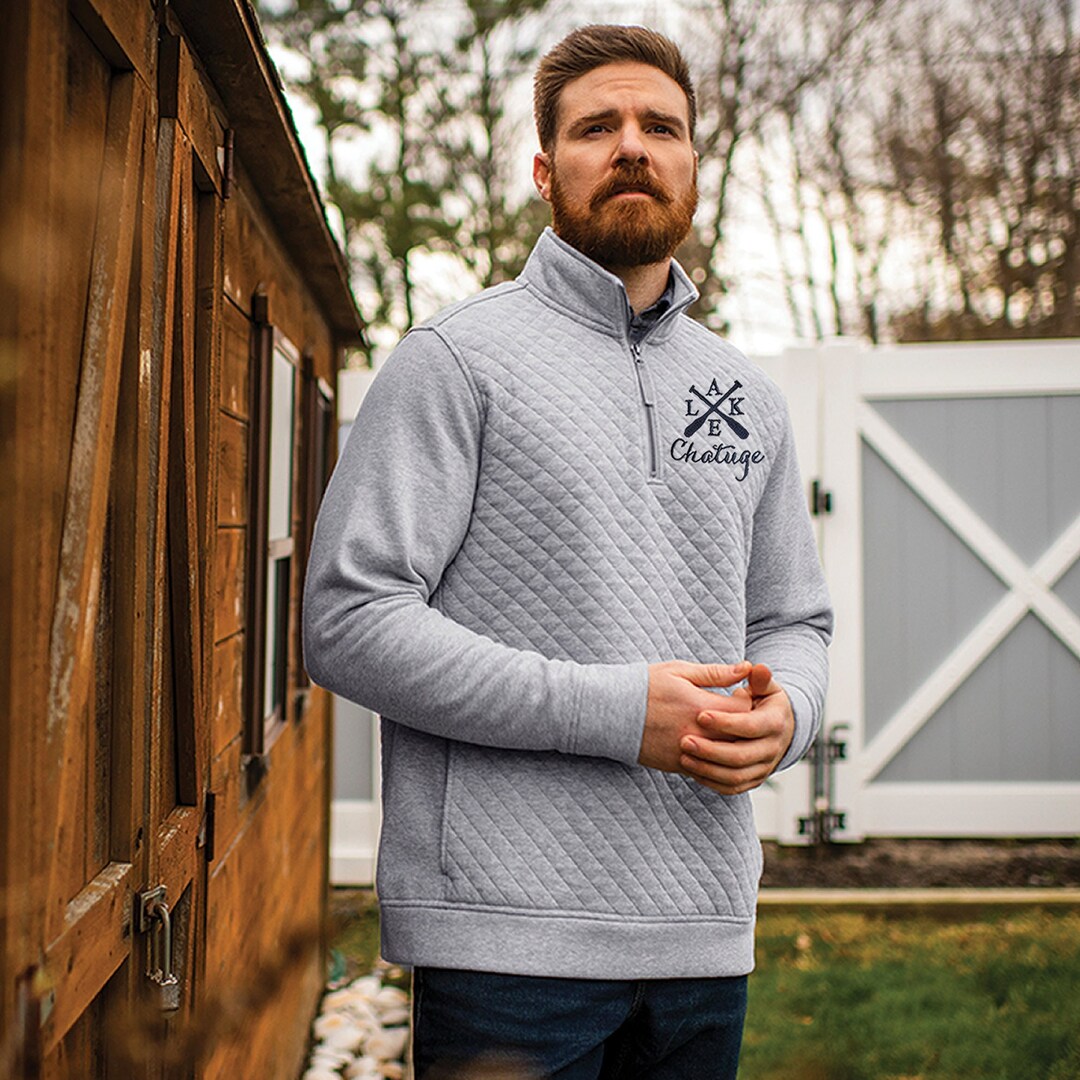 Men's Quilted Quarter Zip Pullover With Any Lake Name, Quilted Pullover ...