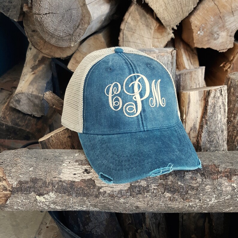 Trucker Hat With Monongram Distressed Tan Mesh Back | Etsy