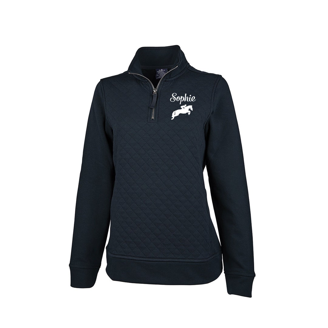 Ladies Horse Sweatshirt, Quilted Equestrian Quarter Zip, Personalized ...