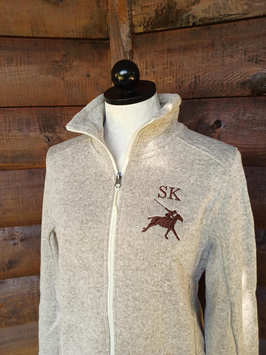Personalized Embroidered Equestrian Knit Sweater Jacket: Horse Riding ...