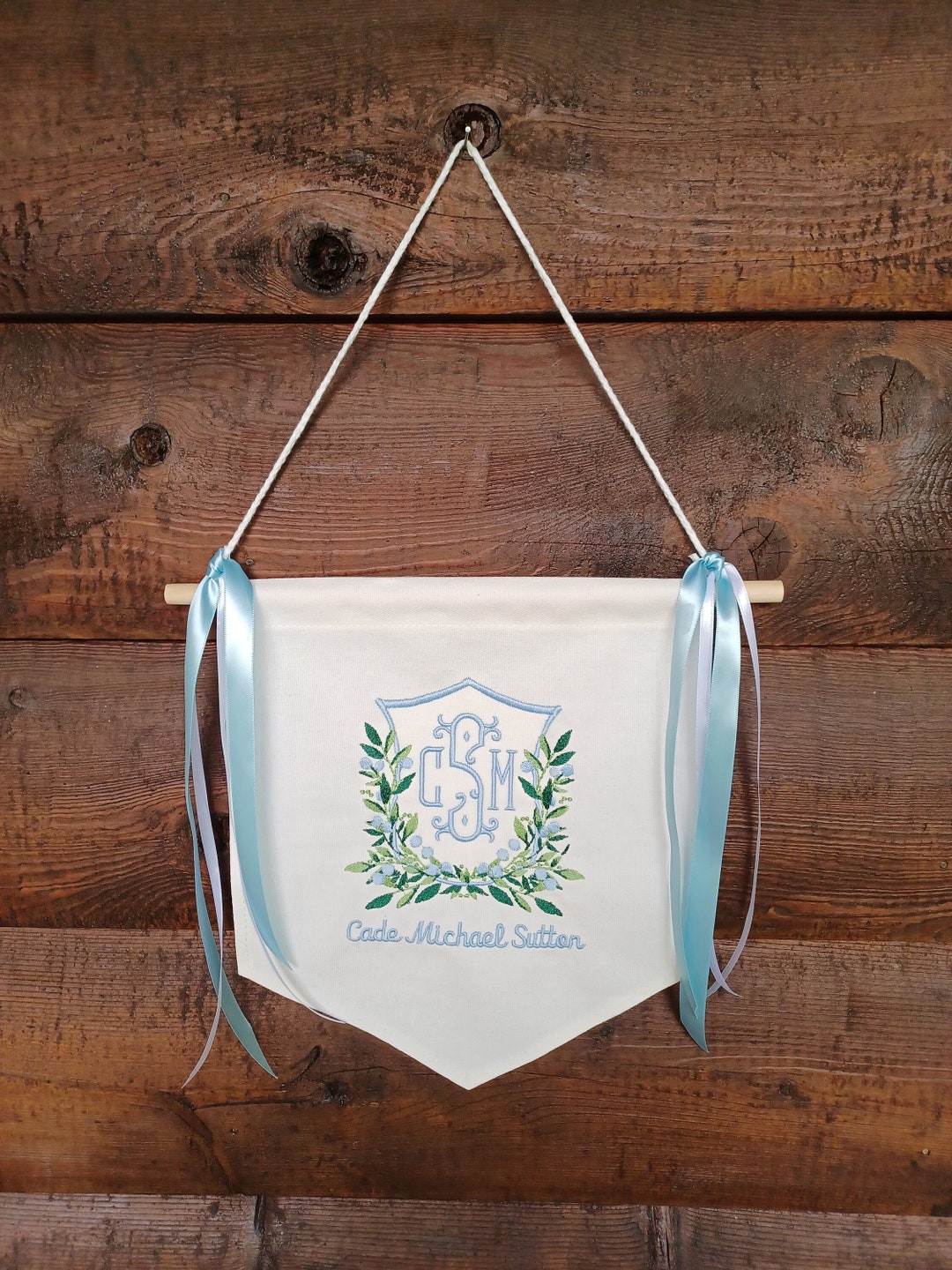 Monogrammed New Baby Banner: Embroidered Berry Crest, Personalized ...