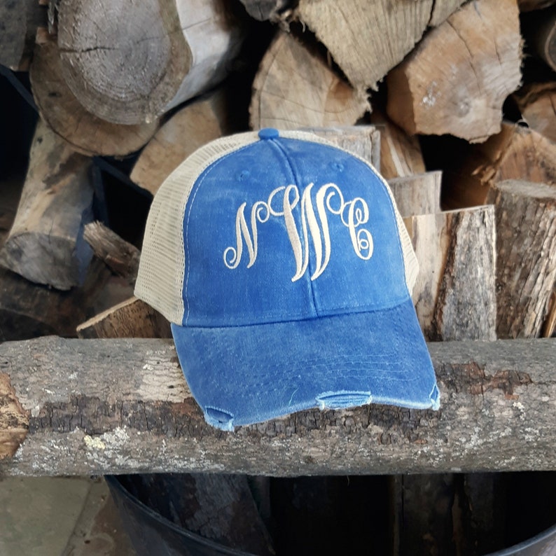 Trucker Hat With Monongram Distressed Tan Mesh Back | Etsy
