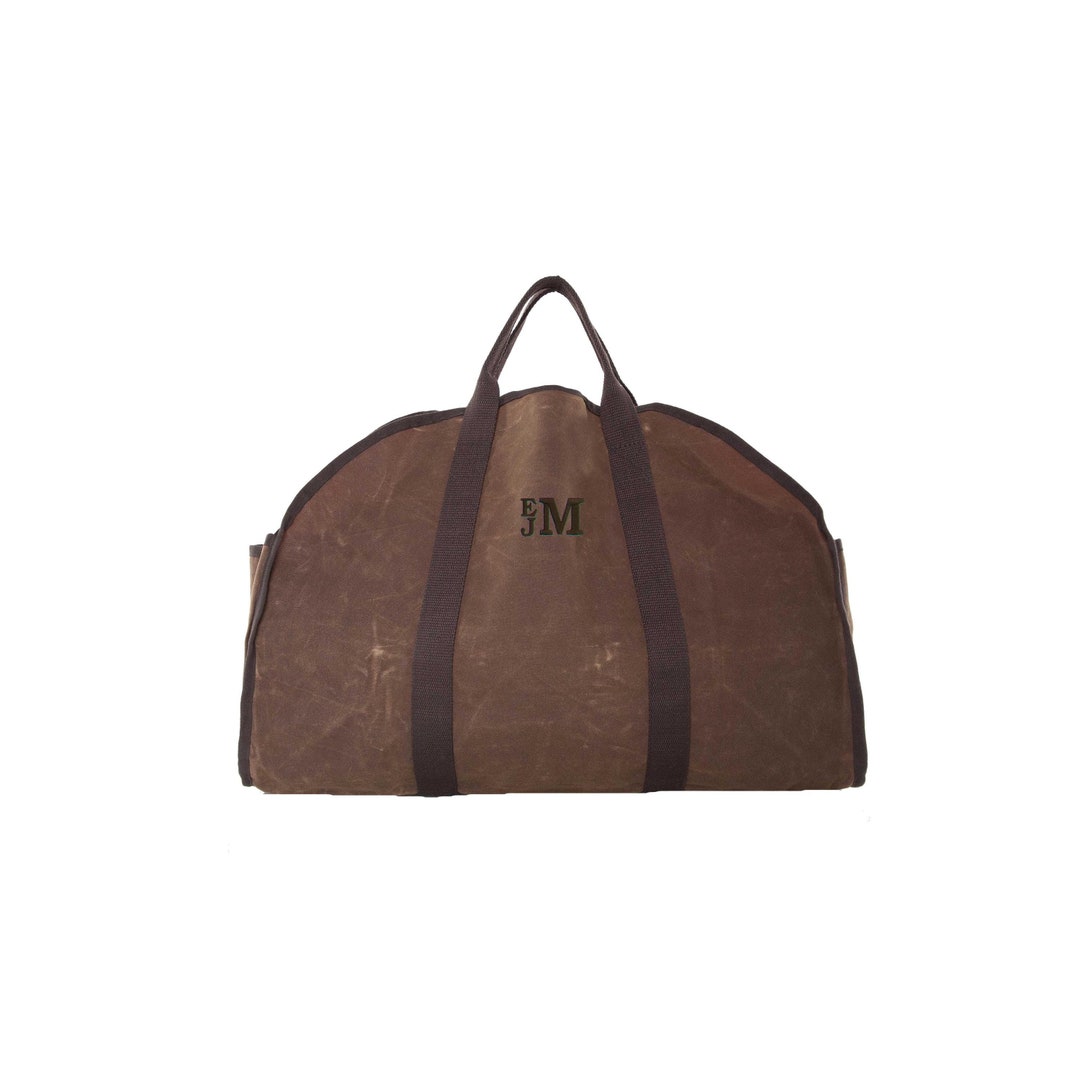 Waxed Canvas Log Carrier With Monogram, Waxed Canvas Log Bag, Gift for ...