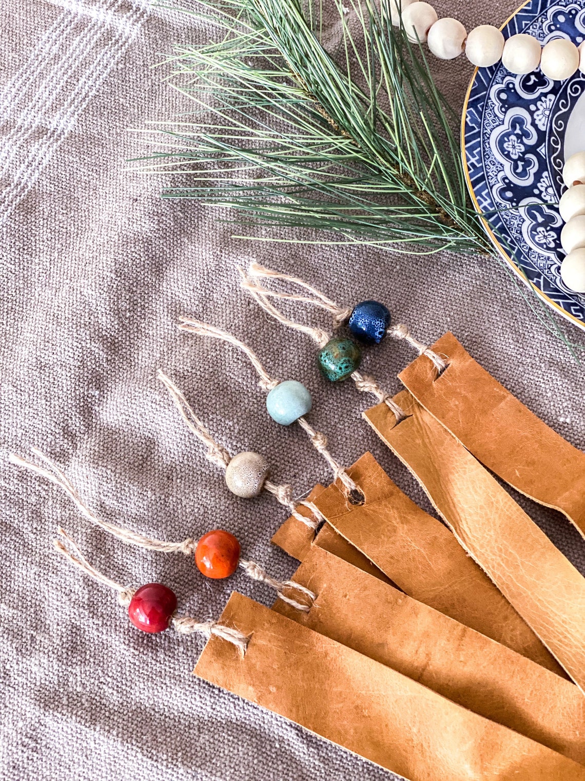 Genuine Leather Bookmark with Ceramic Bead: Rustic and Refined | Etsy