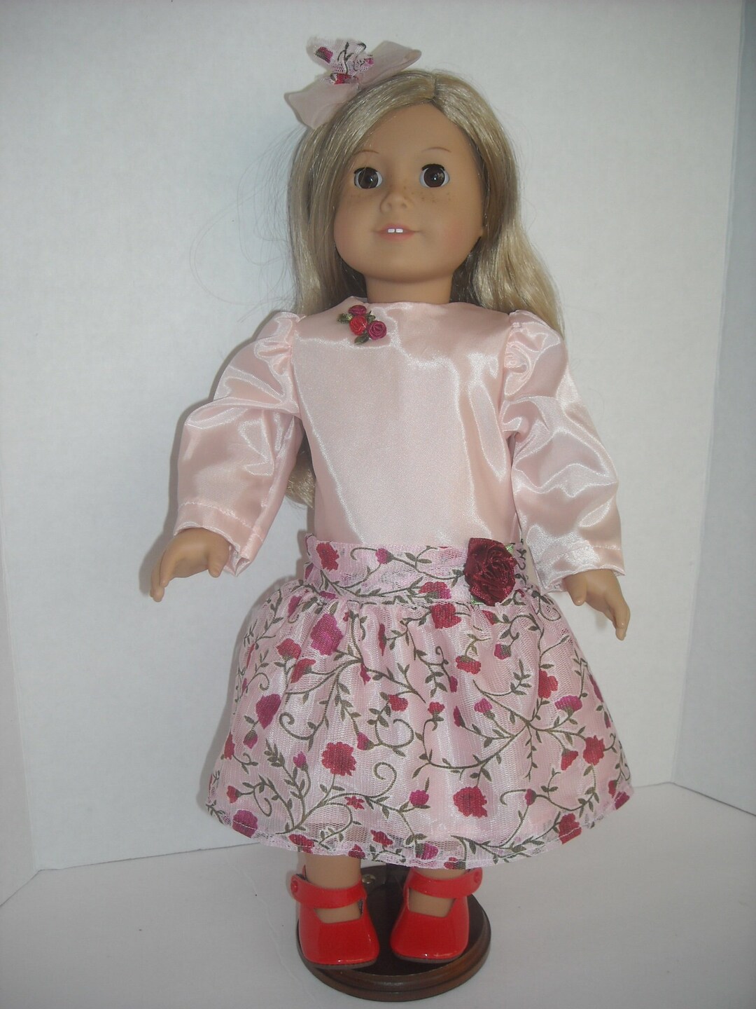 18" Doll Edwardian Pink Silk and Red Roses Party Dresses and ...