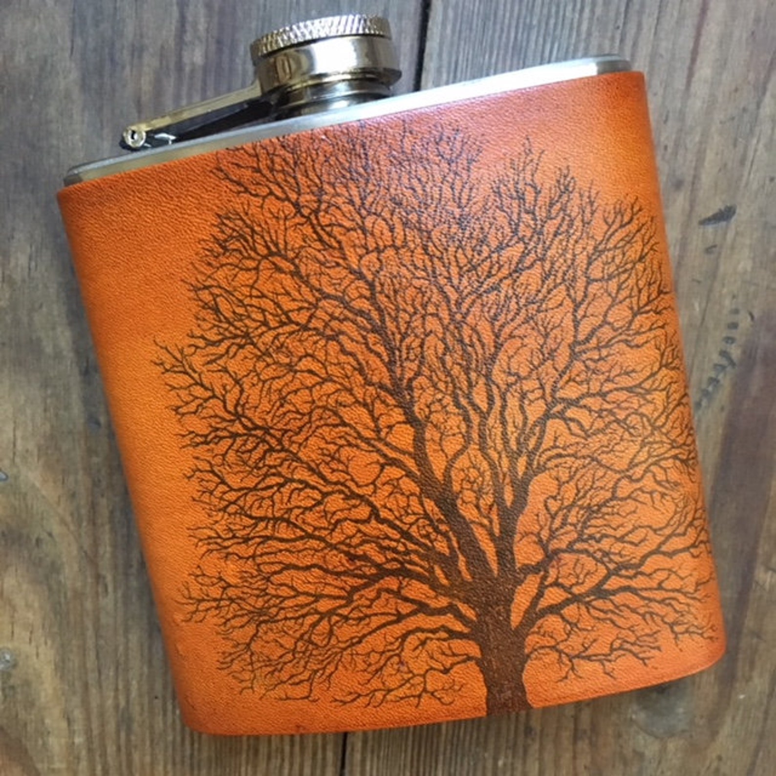 Tree Stamped Flask Elegant Leather Flask Leather Flask All | Etsy