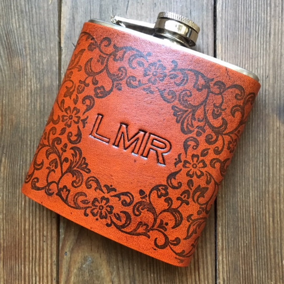 Custom Stamped Flask, Elegant Leather Flask, Personalized Flask ...