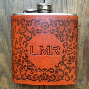 Custom Stamped Flask, Elegant Leather Flask, Personalized Flask ...