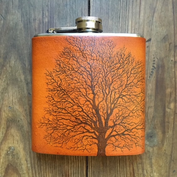 Tree Stamped Flask Elegant Leather Flask Leather Flask All | Etsy