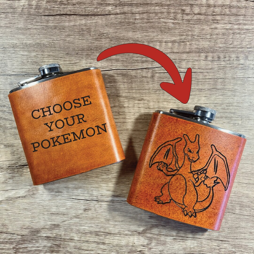 Custom Pokemon Leather Wrapped Flask, Choose Your Pokemon, Gotta Catch ...