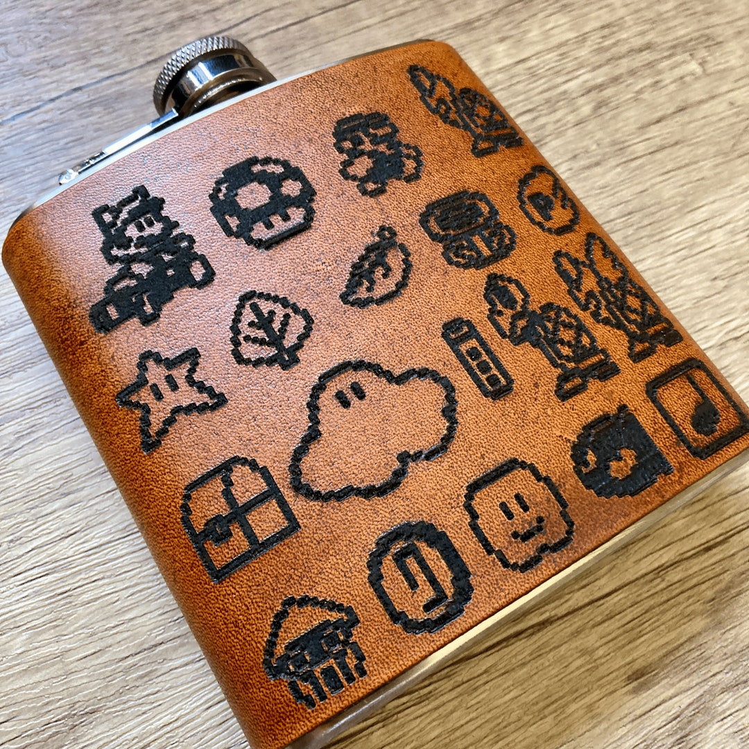 Handmade Leather-wrapped Super Mario Bros. 3 Flask, Retro Video Game ...