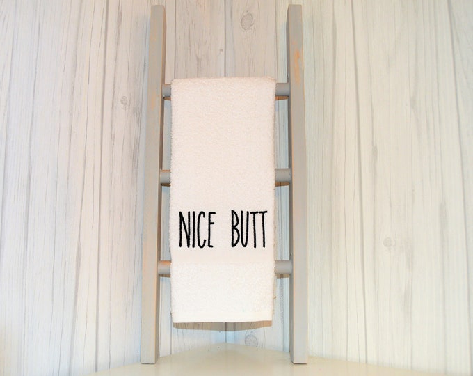 Funny Bathroom Hand Towel , Nice Butt , Farmhouse Decor , Embroidered ...