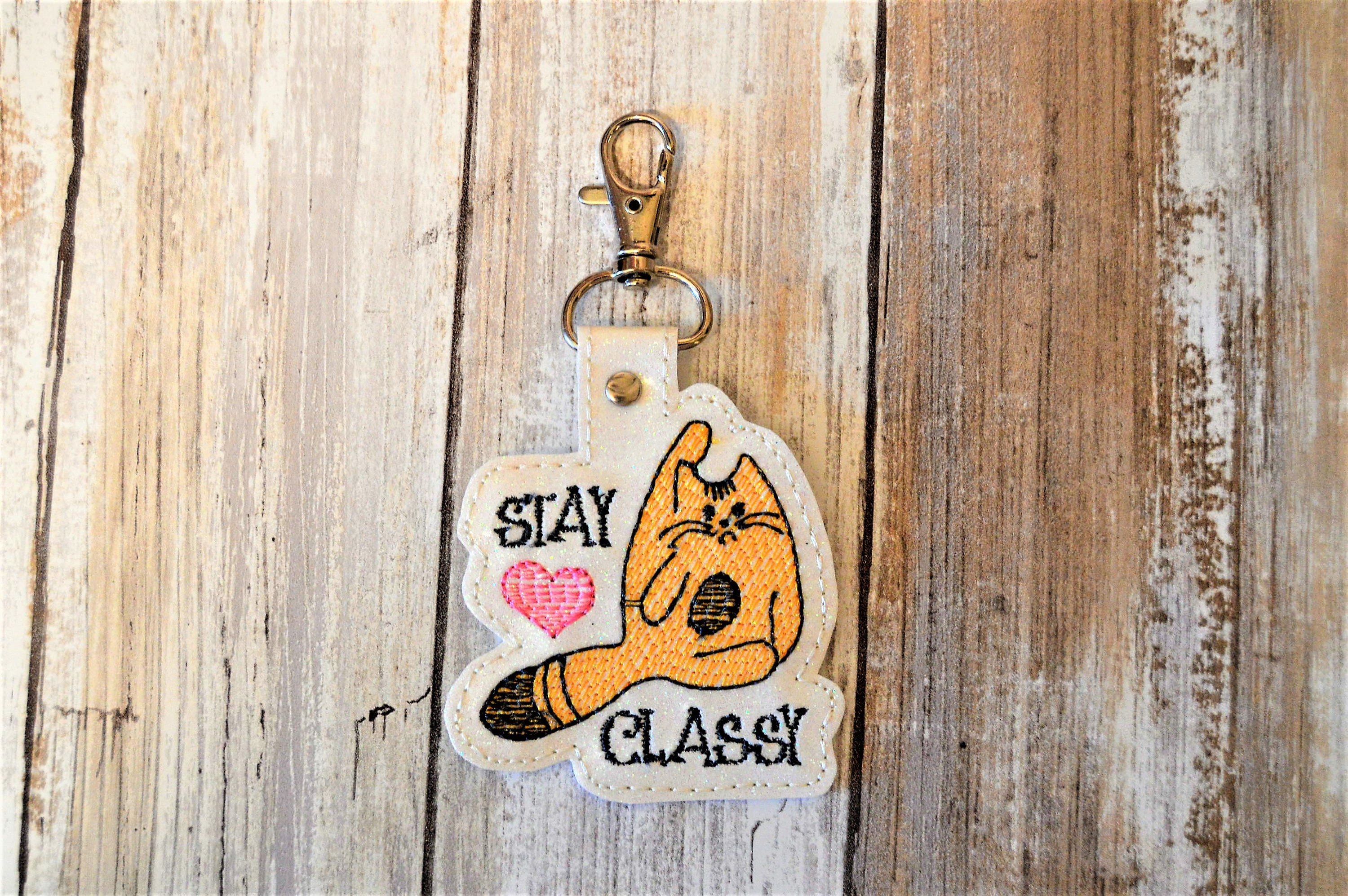 Stay Classy Cat Keychain Embroidered Vinyl Custom made Any | Etsy
