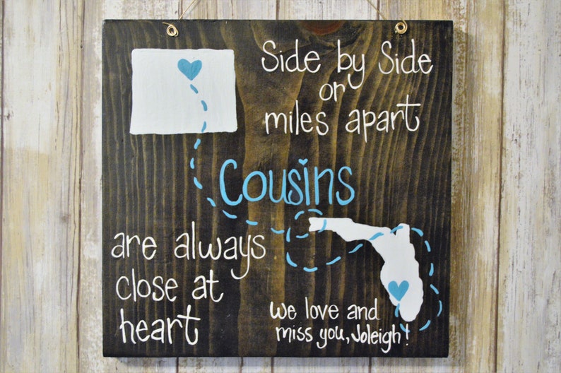 Wood Cousin Sign Side by Side or Miles Apart Long Distance - Etsy