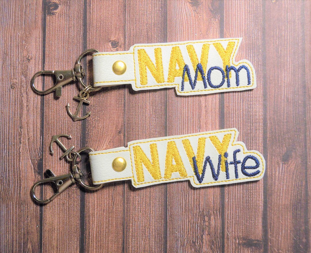 Vinyl Embroidered Navy Mom or Wife Key Chain Key Fob Backpack Zipper ...