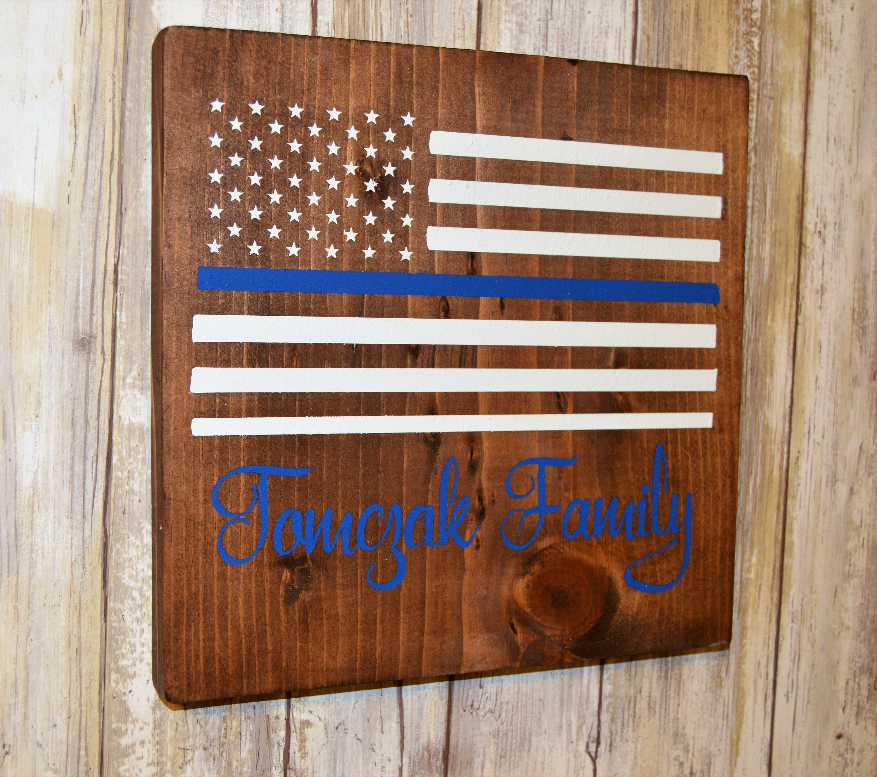 Thin Blue Line Flag Wood Personalized Sign Law Enforcement | Etsy