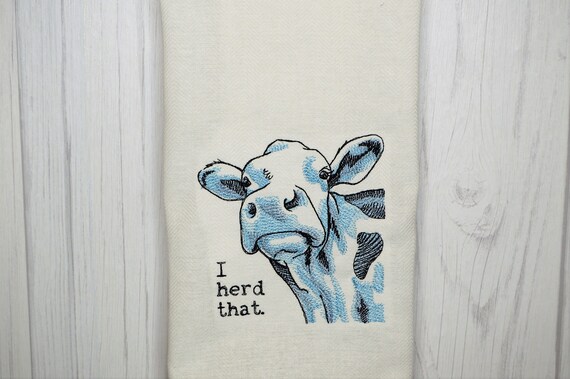 Home & Living Linens Tea Towels Funny Country Cow embroidered kitchen ...